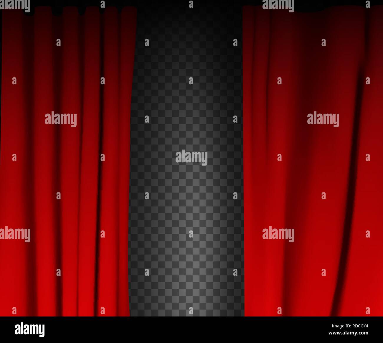 Realistic colorful red velvet curtain folded on a transparent ...