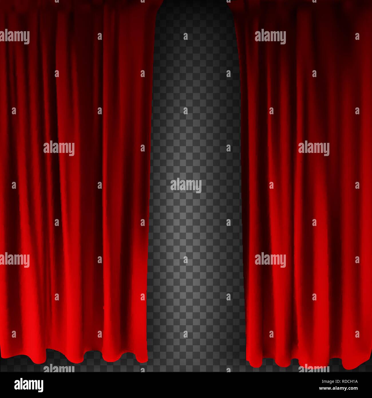 Realistic colorful red velvet curtain folded on a transparent ...