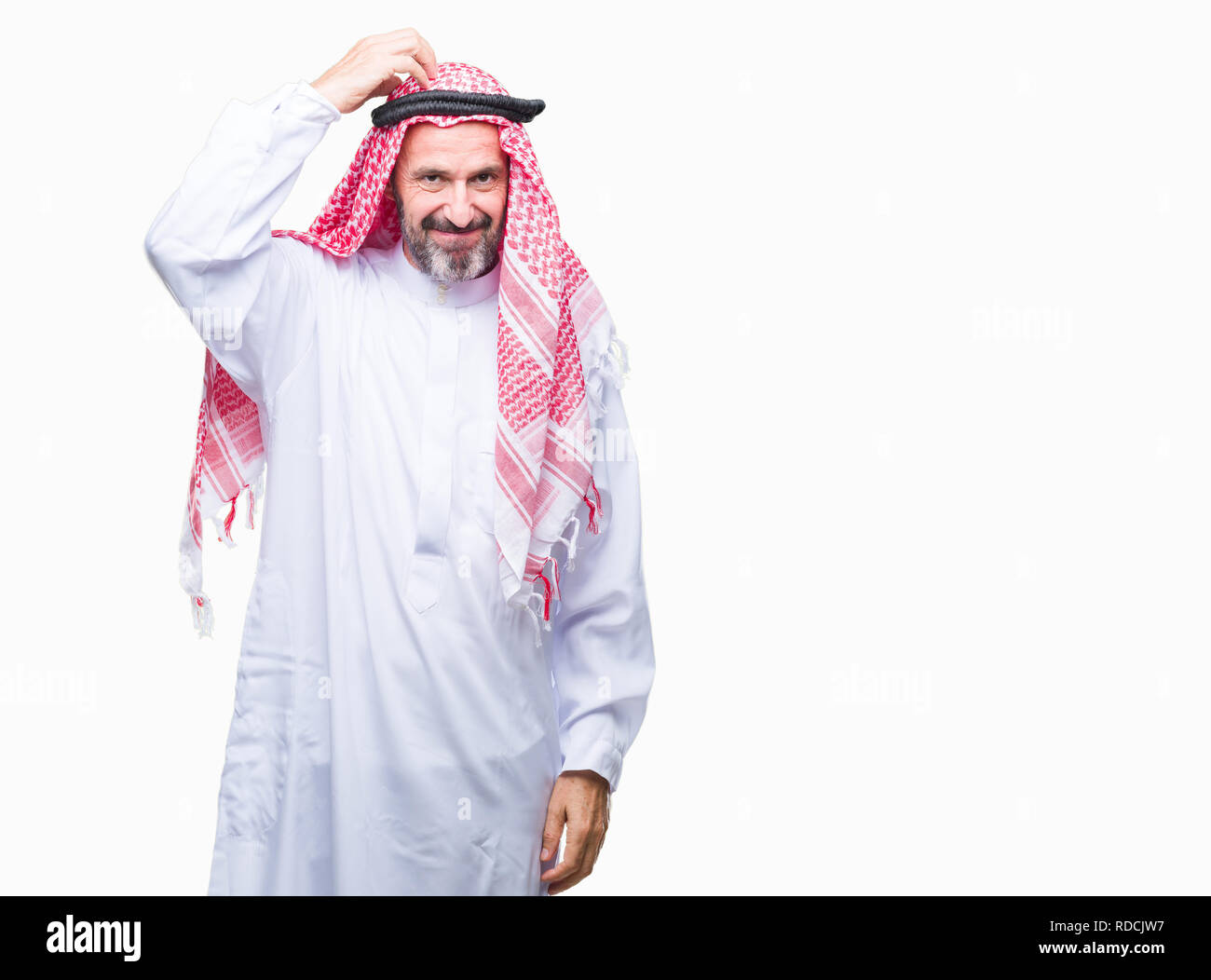 Senior arab man wearing keffiyeh over isolated background confuse and ...