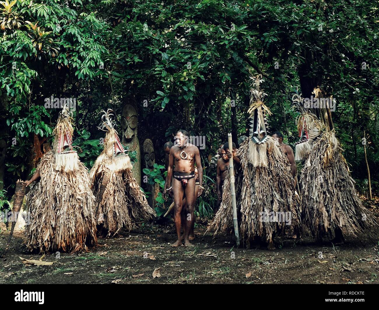 Olal, Ambrym Island / Vanuatu - JUL 10 2016 : rom dancers and a village ...