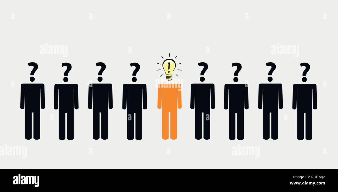 one man in a team with good idea light bulb pictogram vector ...