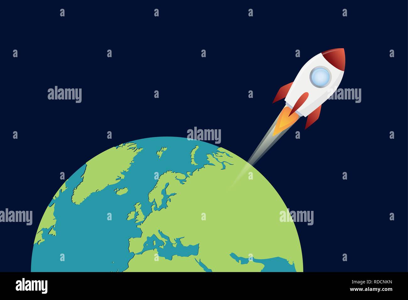 rocket is flying from earth into the dark space vector illustration ...