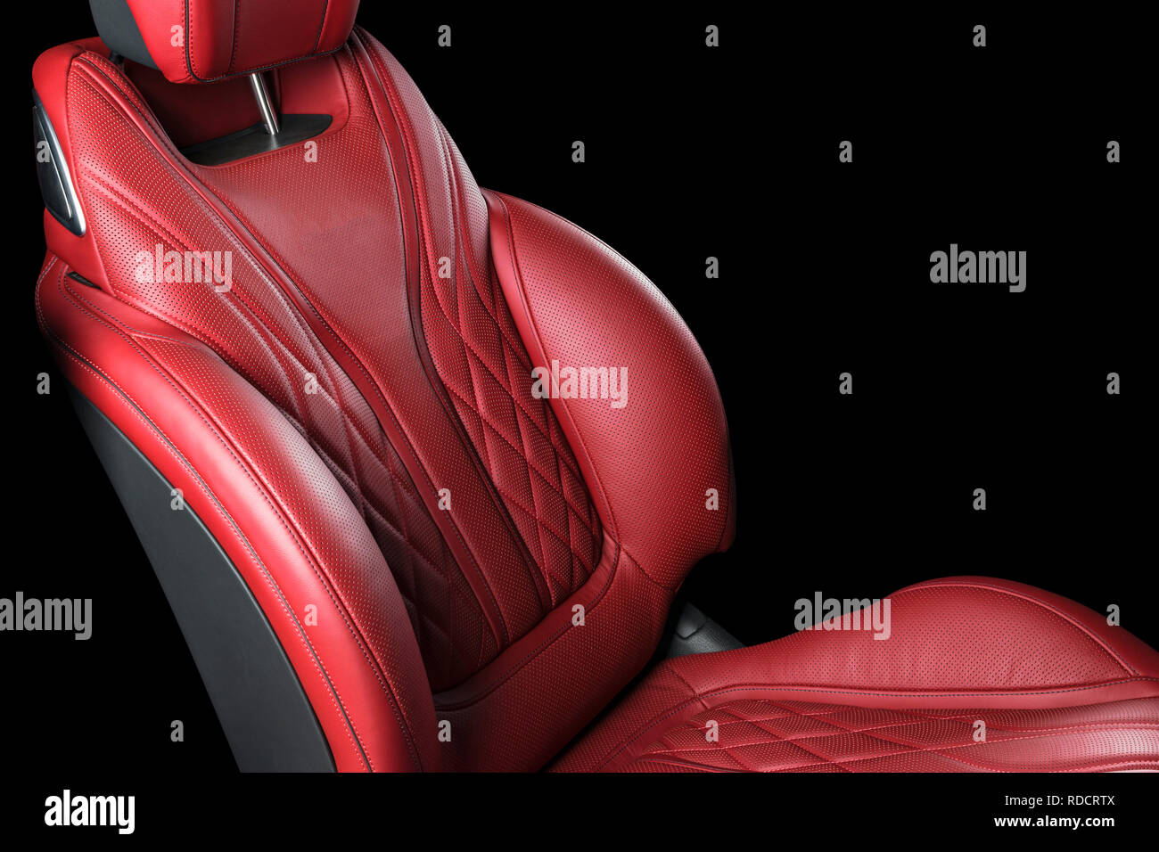 Red leather interior of the luxury modern car. Perforated red leather ...