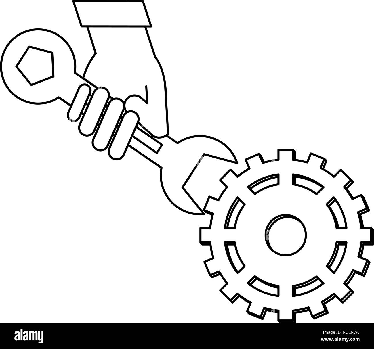 hand fixing gear with wrench Stock Vector Image & Art - Alamy