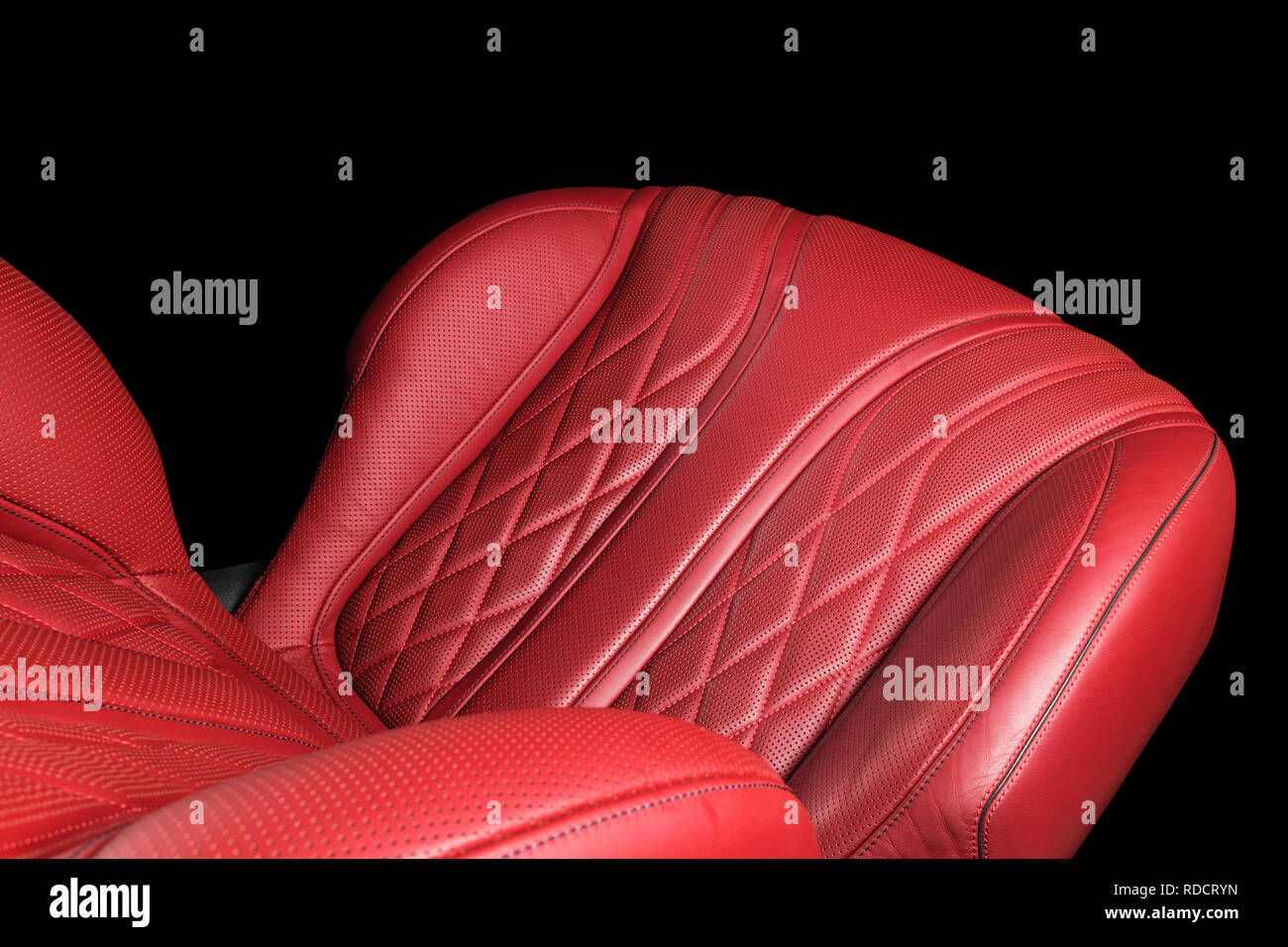 Red leather interior of the luxury modern car. Perforated red leather ...