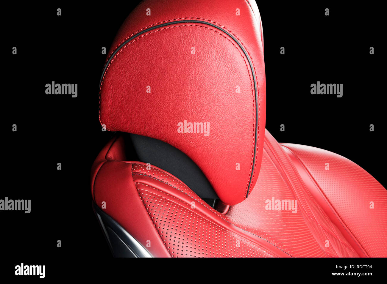 Red leather interior of the luxury modern car. Perforated red leather ...