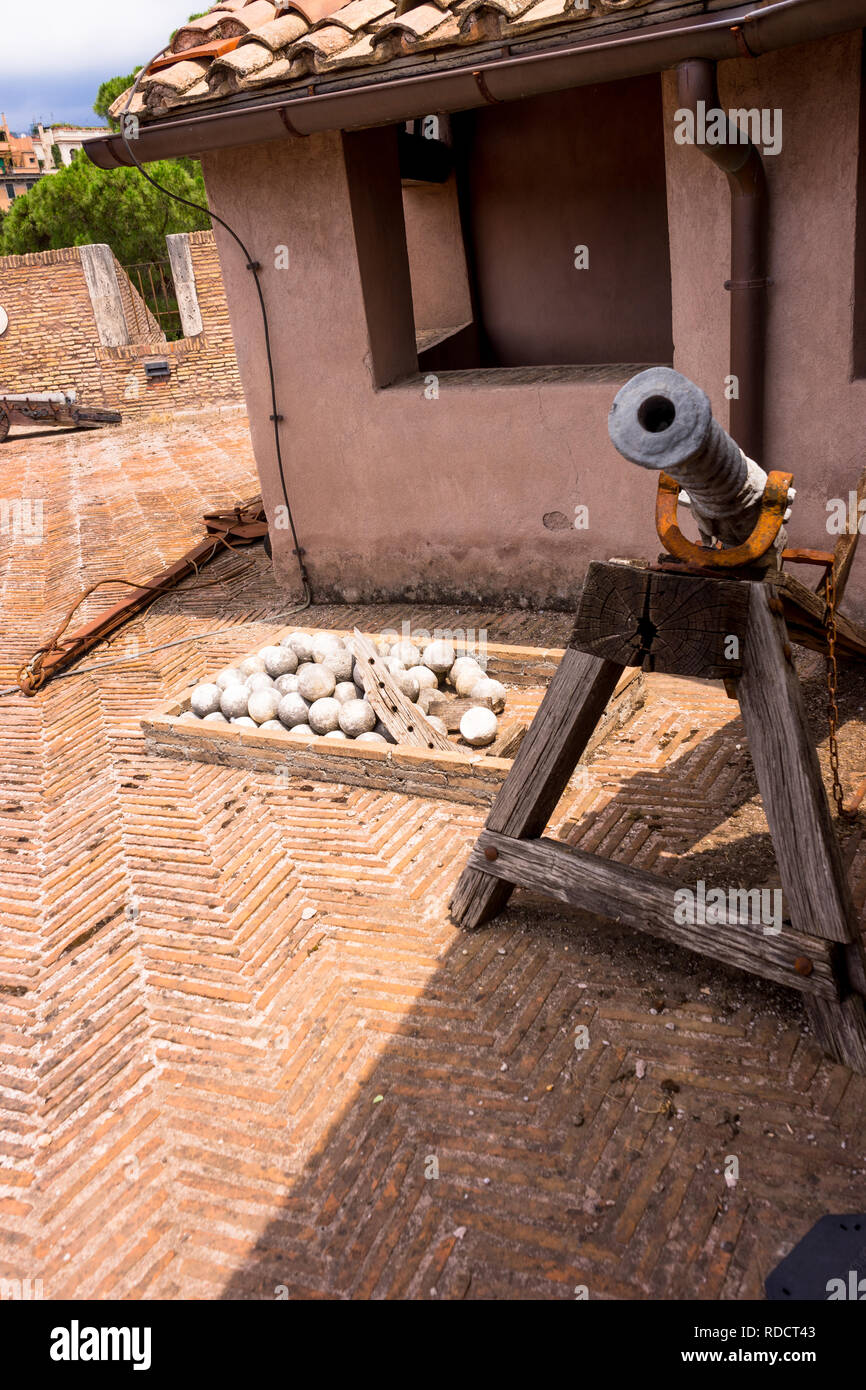 Rome, Italy - 23 June 2018: Ancient Catapult cannon weapon with cannon ...