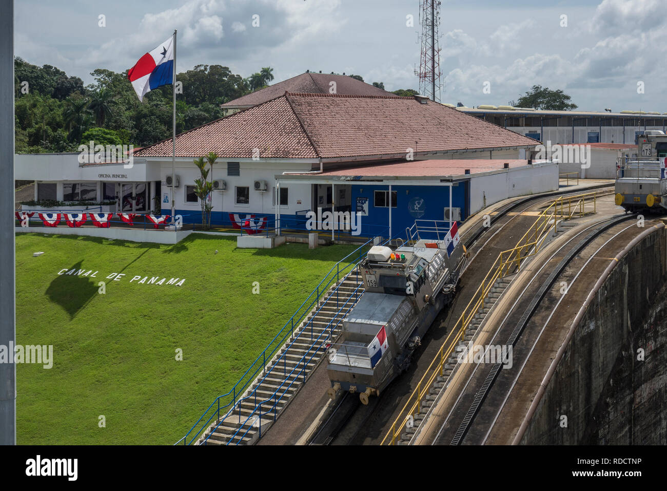 Panama, Panama canal, headquarters building, Gatun locks Stock Photo ...