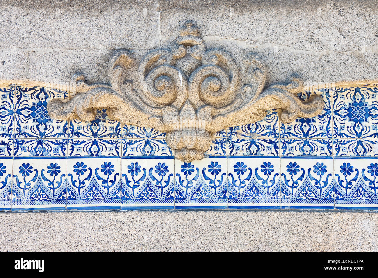 Typical Portuguese decorations with colored ceramic tiles and baroque ...