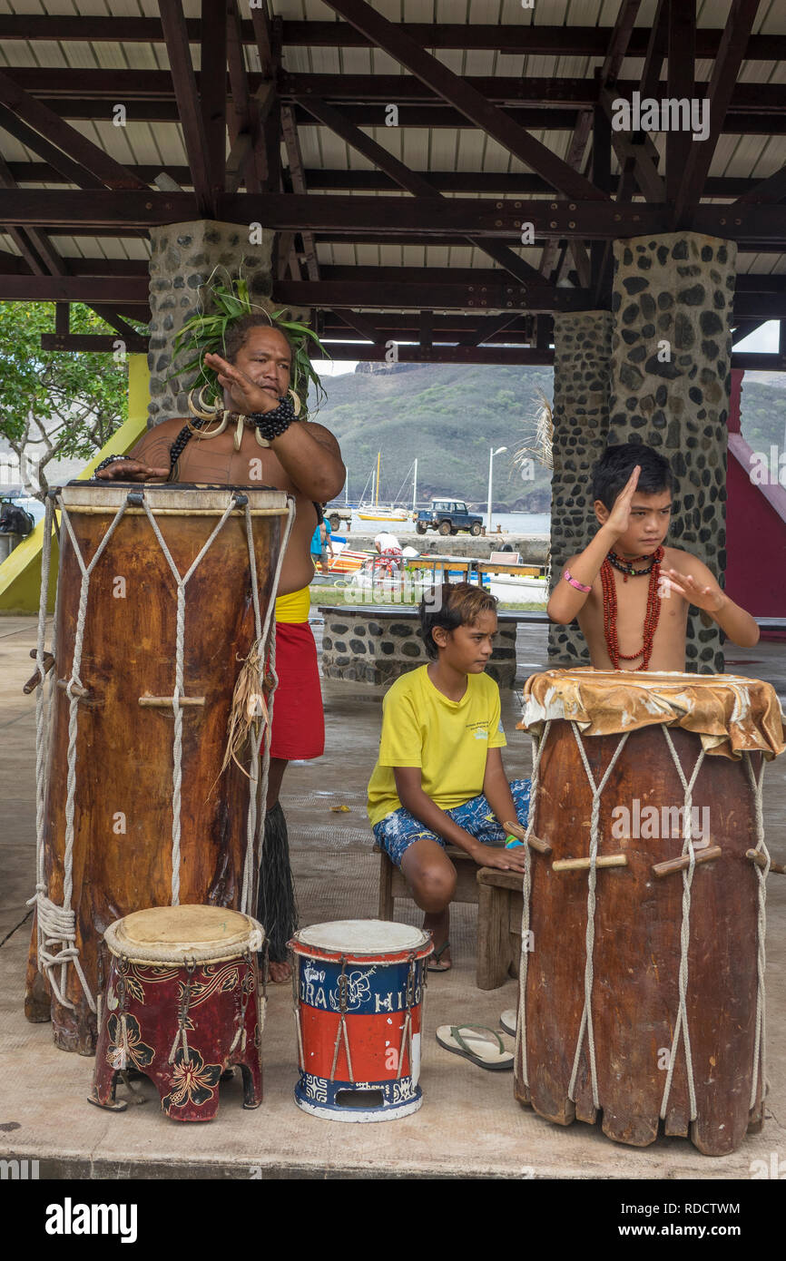 French Polynesia, Marquesas islands, Nuku Hiva, welcome with music ...
