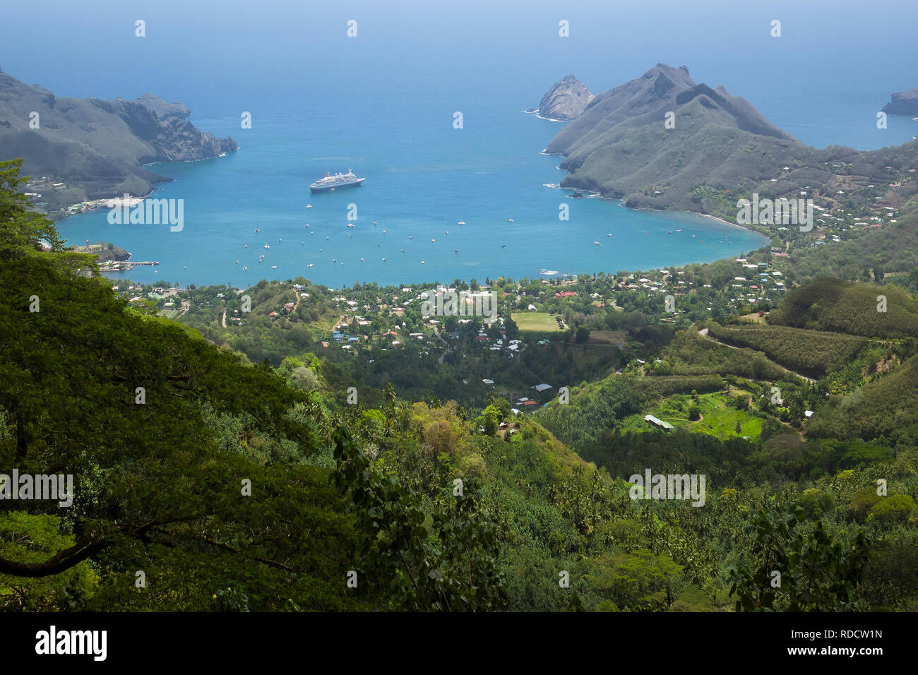 French Polynesia, Marquesas islands, Nuku Hiva, Taiohae bay, aerial ...