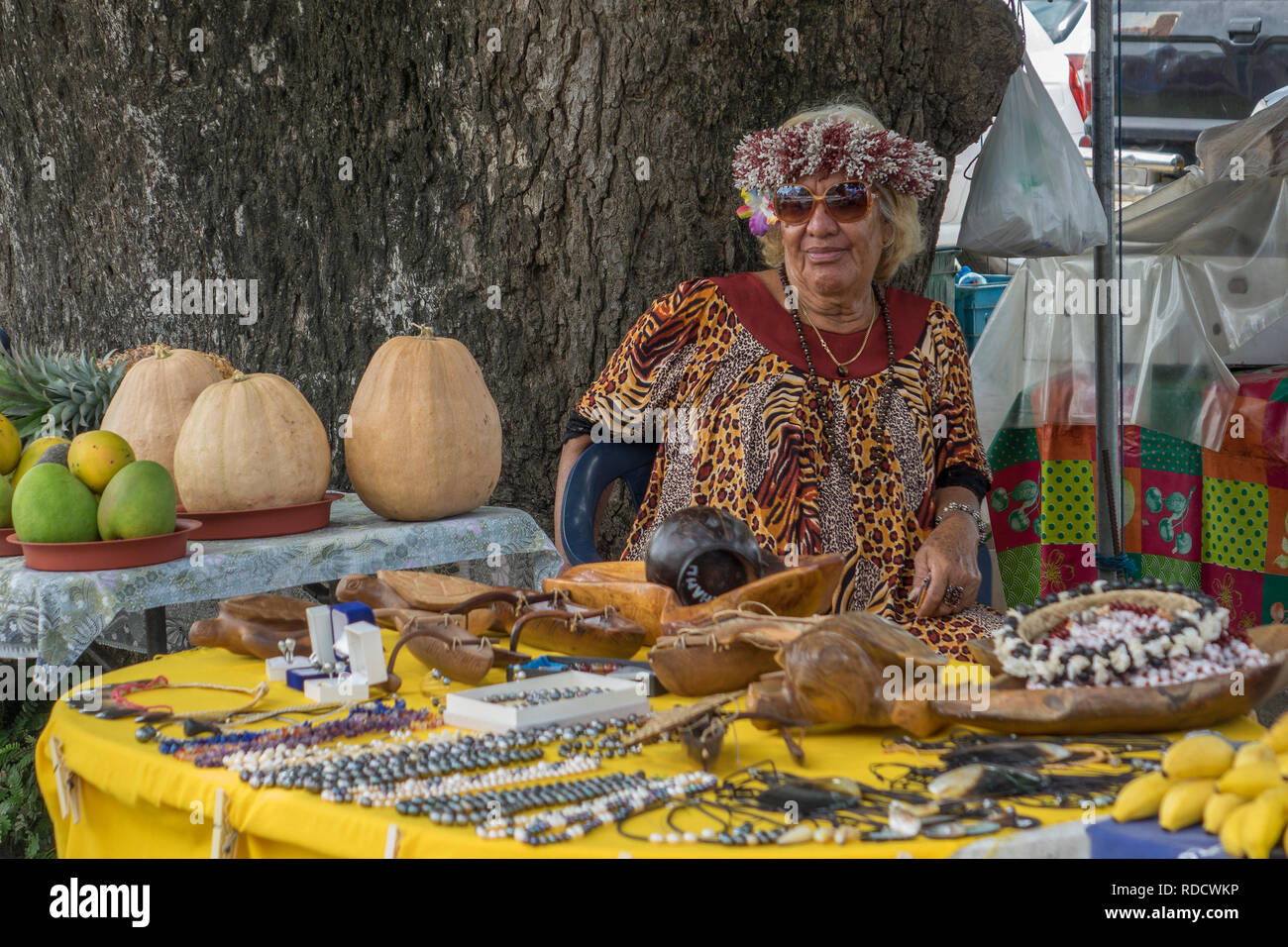 French Polynesia, Bora Bora, Vaitape, market stall Stock Photo - Alamy