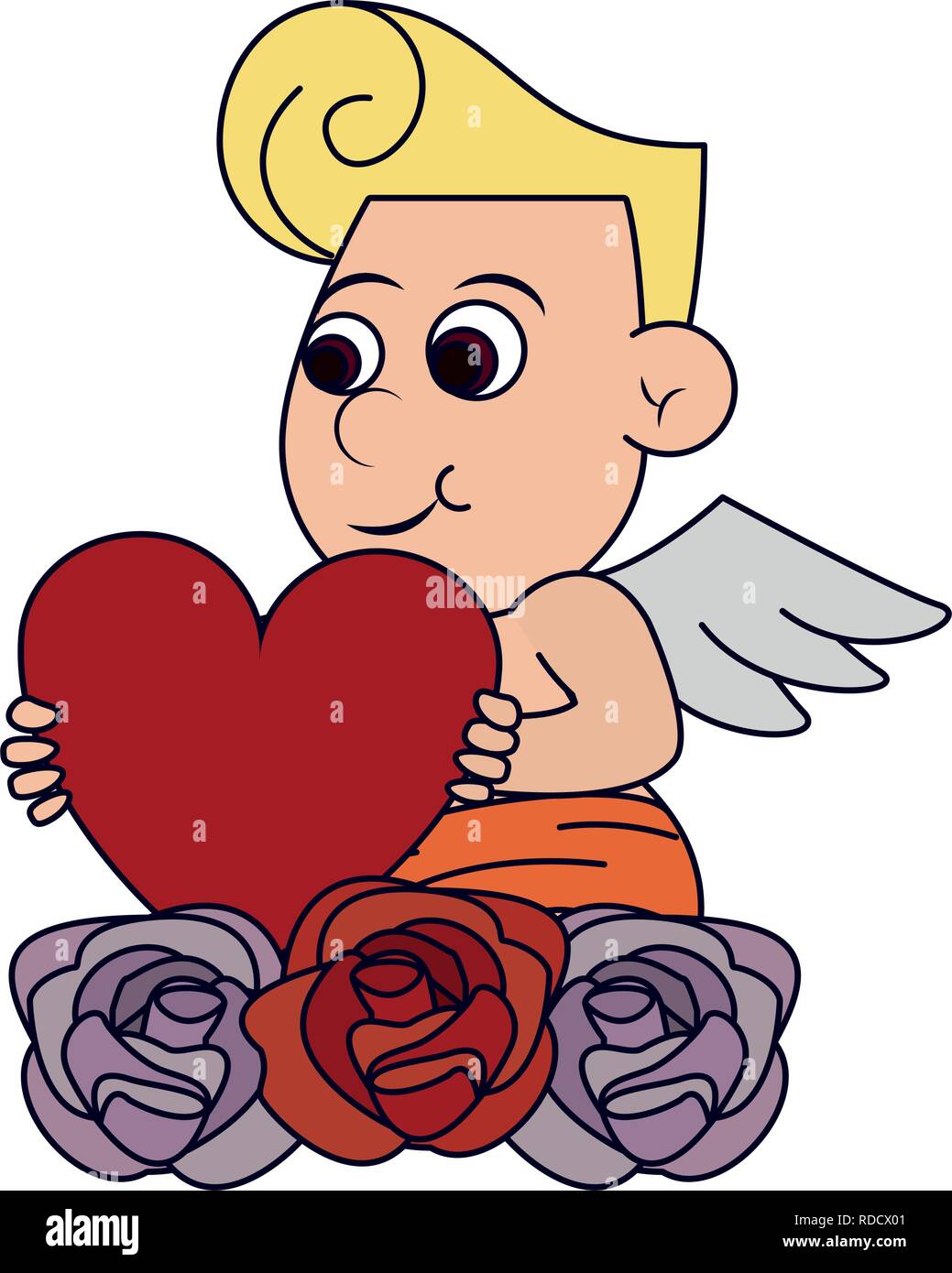 Cupid with heart and flowers Stock Vector Image & Art - Alamy
