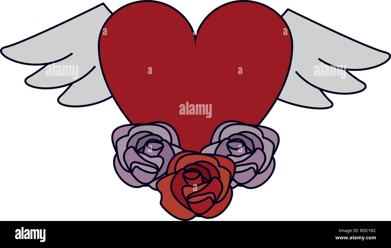 Heart With Rose And Wings Drawings