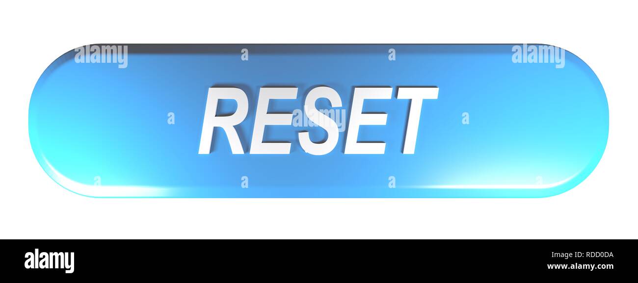 Blue rounded rectangle push button RESET - 3D rendering Stock Photo - Alamy