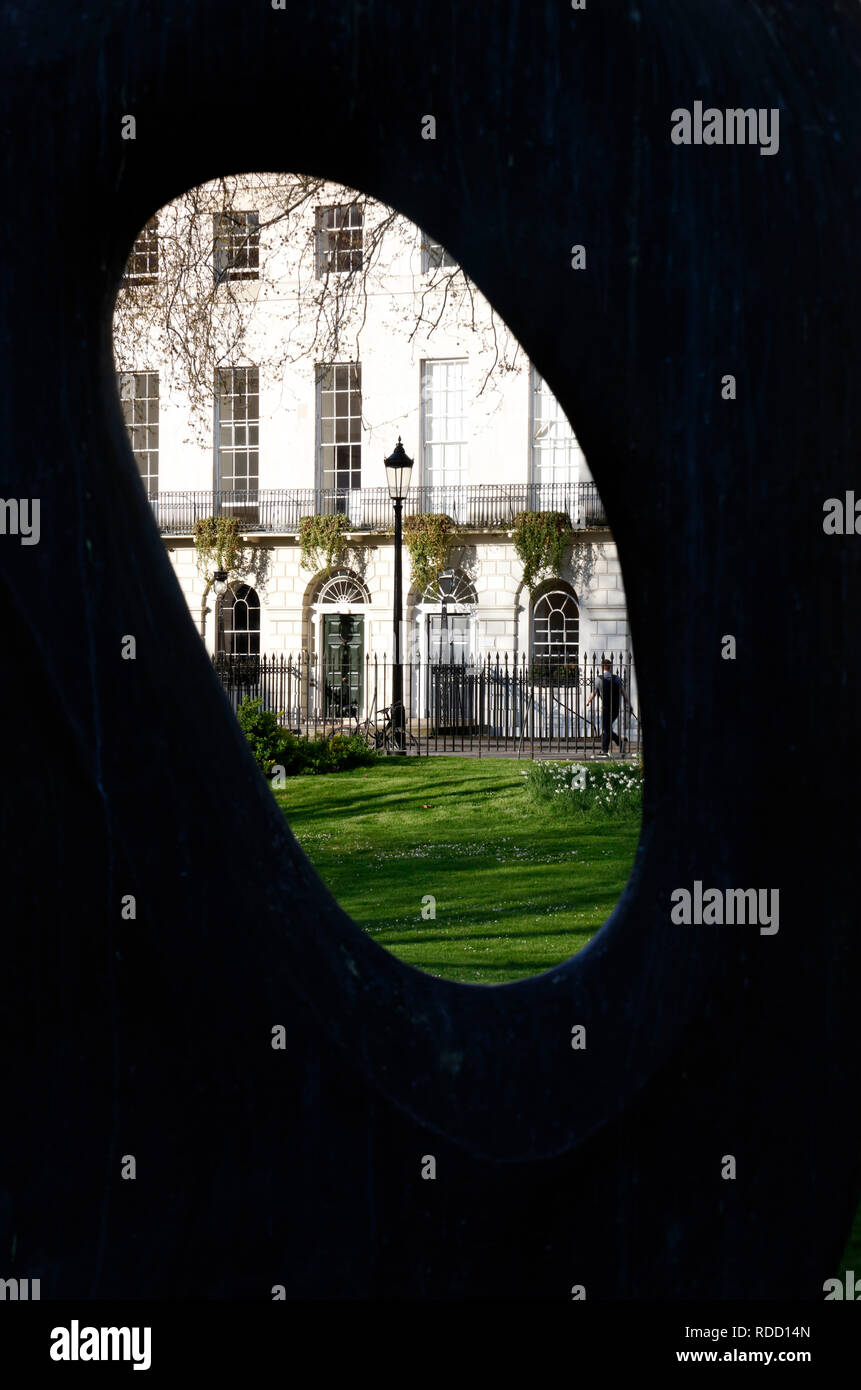 View through Naomi Blake's View sculpture to Fitzroy Square, Fitzrovia ...