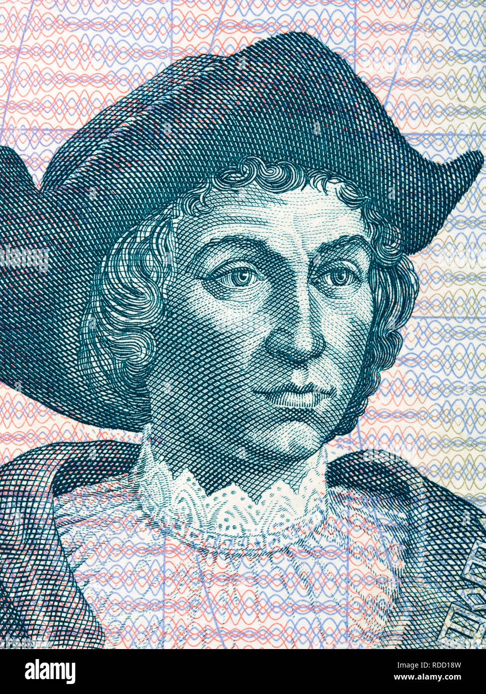 Christopher Columbus portrait from Salvadoran money Stock Photo - Alamy