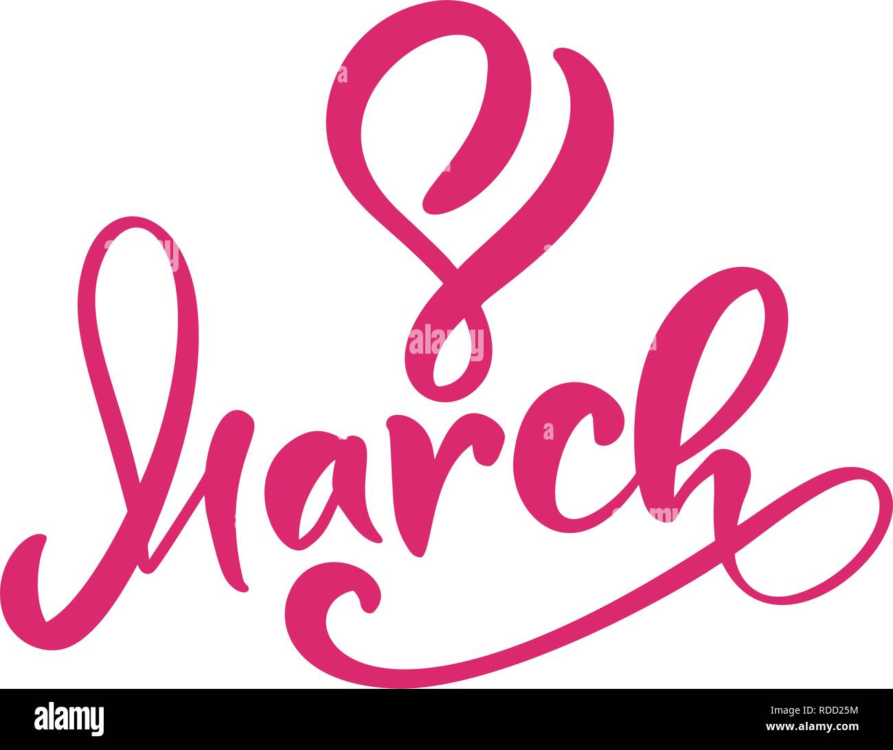 Pink Calligraphy phrase 8 March. Vector Hand Drawn lettering. Isolated ...