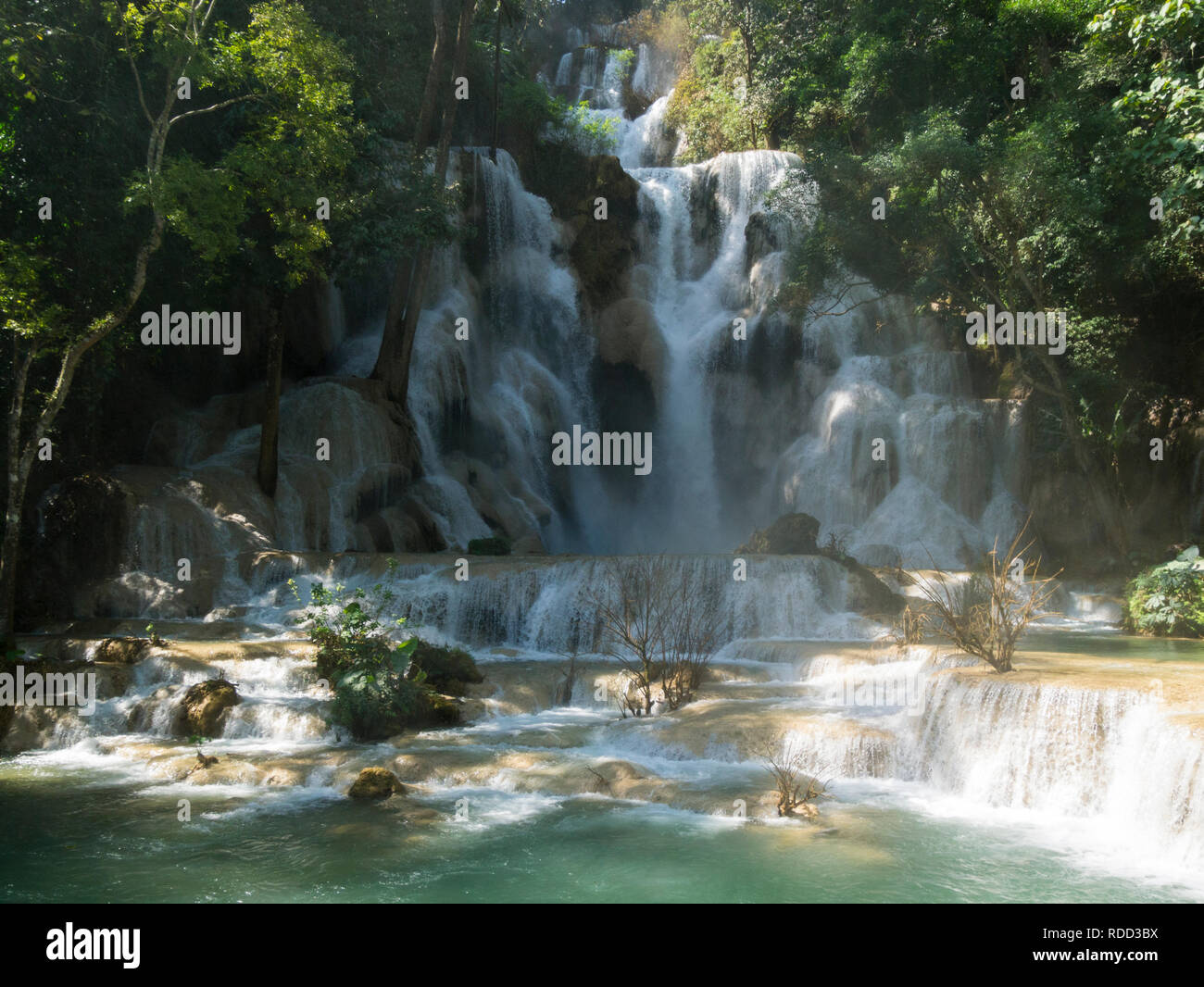 Upper tier of three tiered Tat Kuang Si Waterfalls in Kuang Si ...
