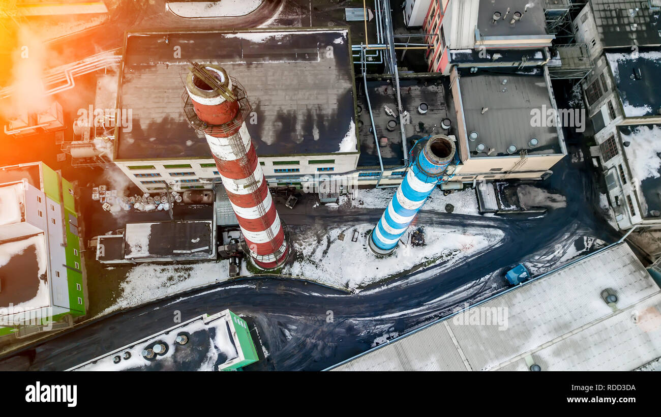 Aerial view of industrial steel plant. Aerial sleel factory. Flying ...