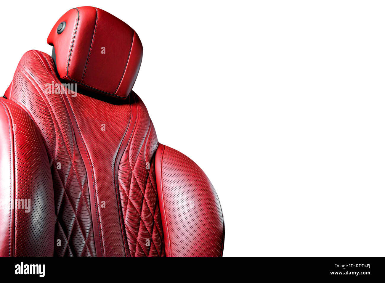 Red leather interior of the luxury modern car. Perforated red leather ...