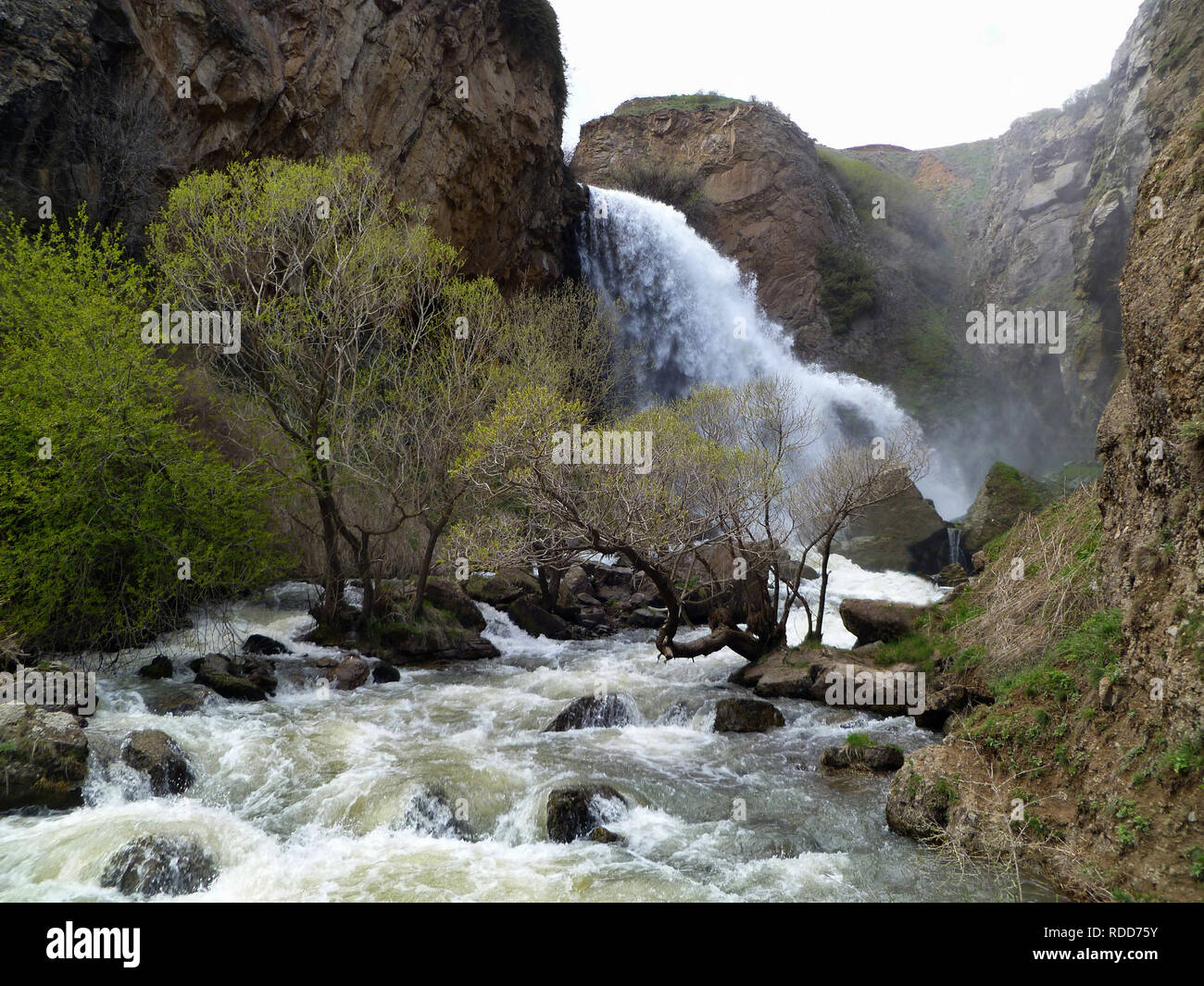 Spring waterfall in Armenia. Beautiful waterfall on mountain river ...