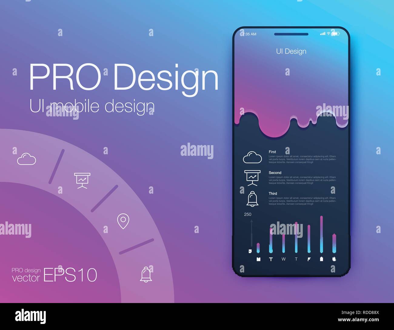User interface with infographics with charts and graphs in flat design ...