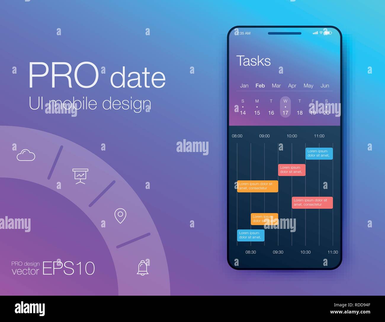 User interface with infographics with charts and graphs in flat design ...