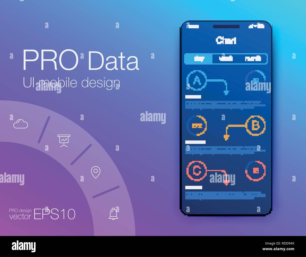 User interface with infographics with charts and graphs in flat design ...