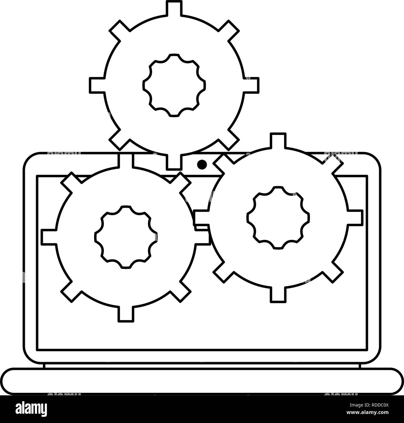 Laptop with gears on screen black and white Stock Vector Image & Art ...