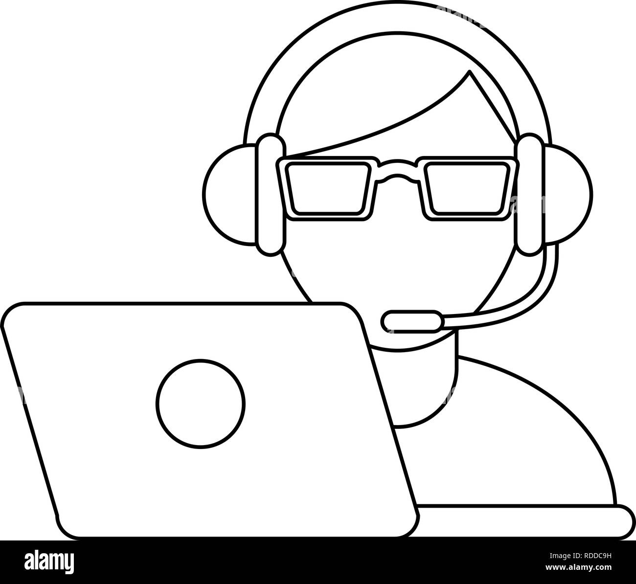 Call center and customer service black and white Stock Vector Image ...