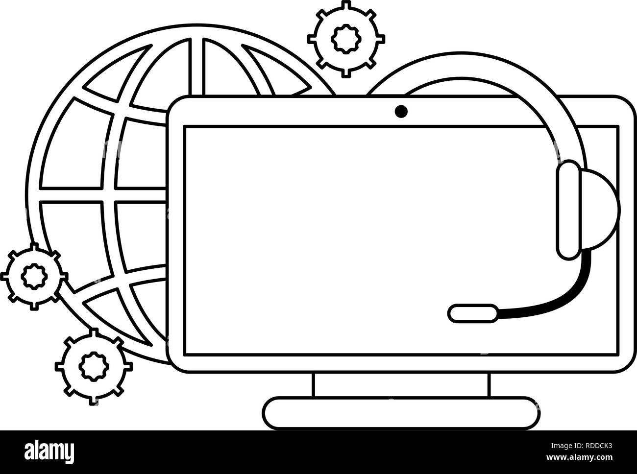 Call center and customer service black and white Stock Vector Image ...