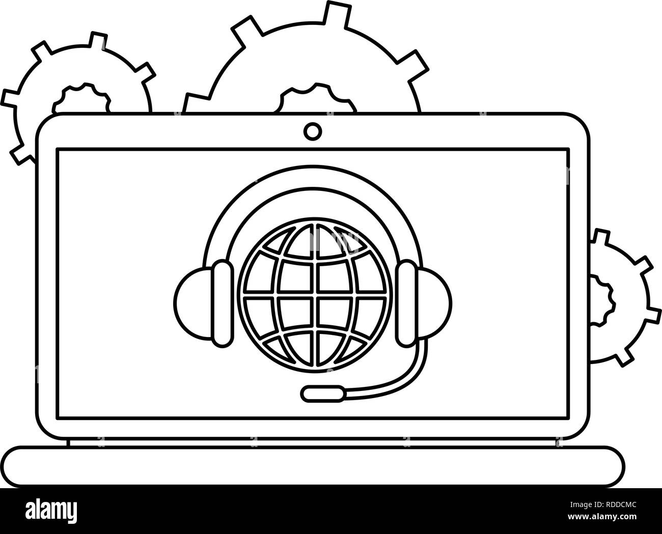 Call center and customer service black and white Stock Vector Image ...