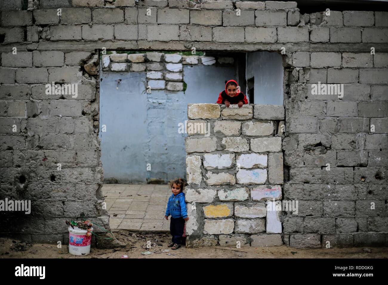 Gaza, Palestine. 17th Jan, 2019. Palestinian children playing inside a ...