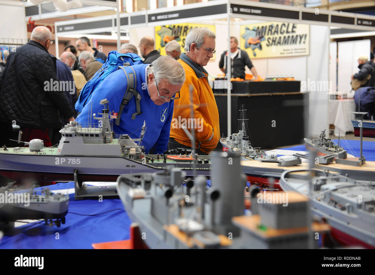 London, UK. 18th Jan 2019. Visitors looking at scale model boats at the ...