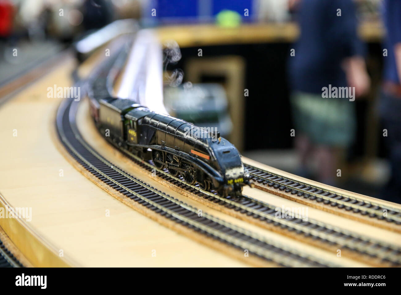 A steam locomotive is seen at the annual London Model Engineering ...
