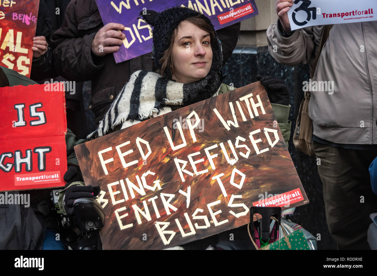 London, UK. 18th January 2019. A woman holds a poster 'Fed Up with ...