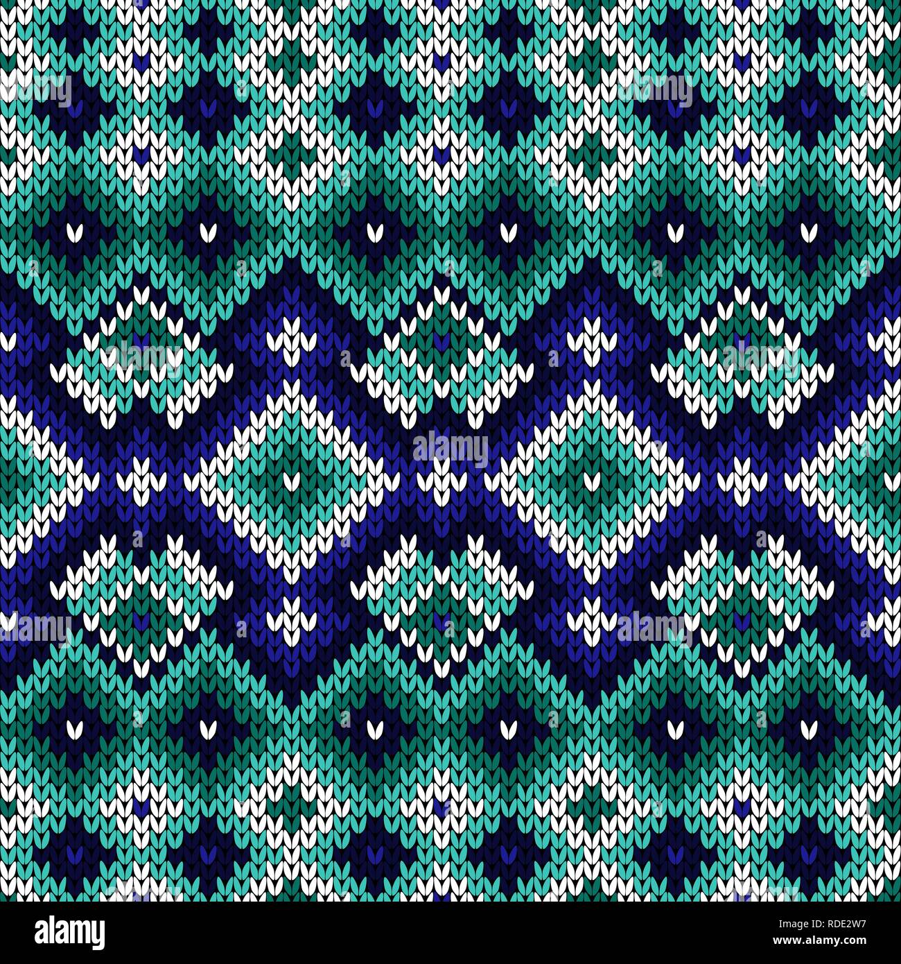 Knitted geometric ornate pattern in turquoise and blue hues, seamless ...