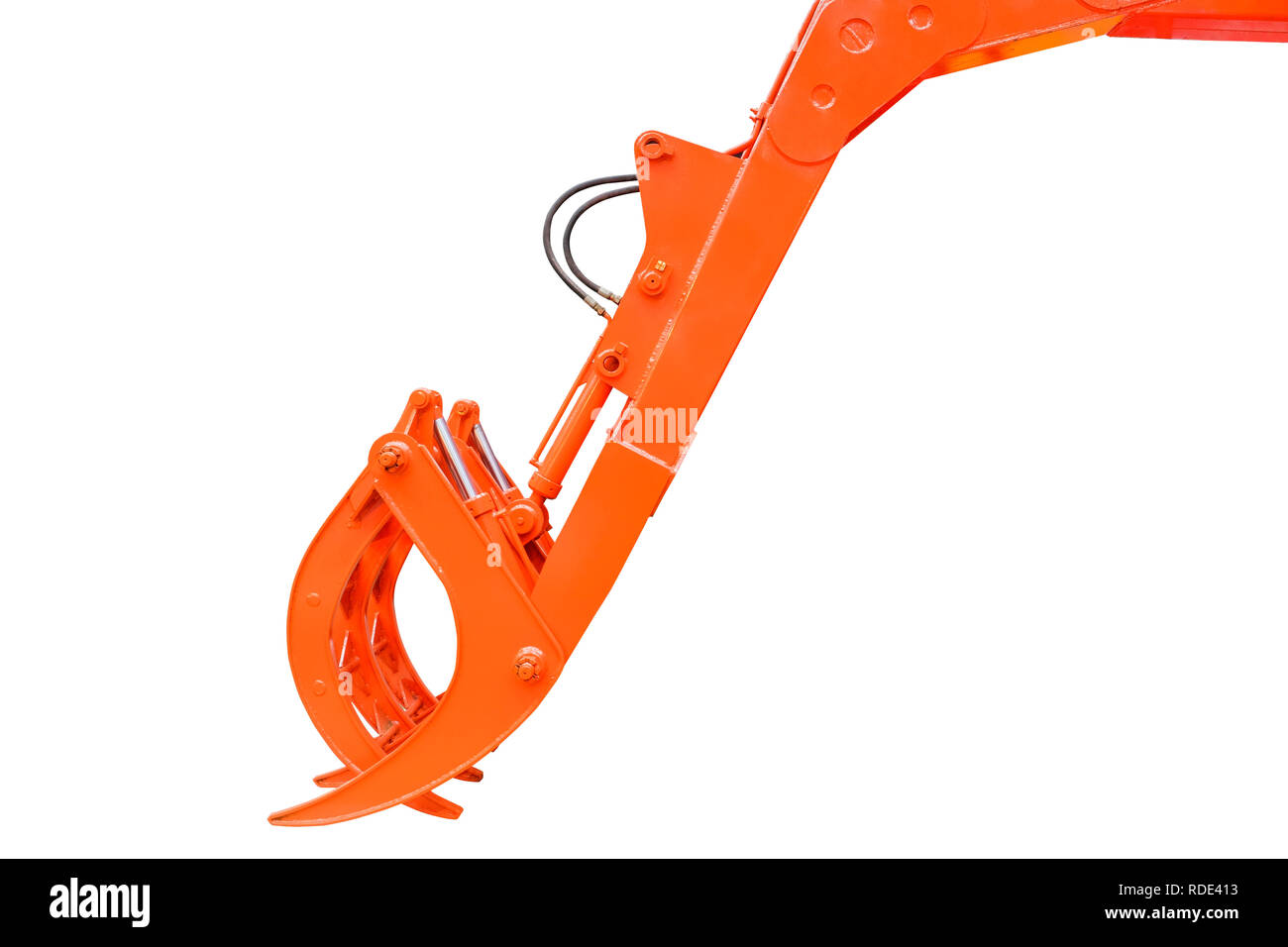 Industrial orange grabber for agriculture tractor, isolated on white ...