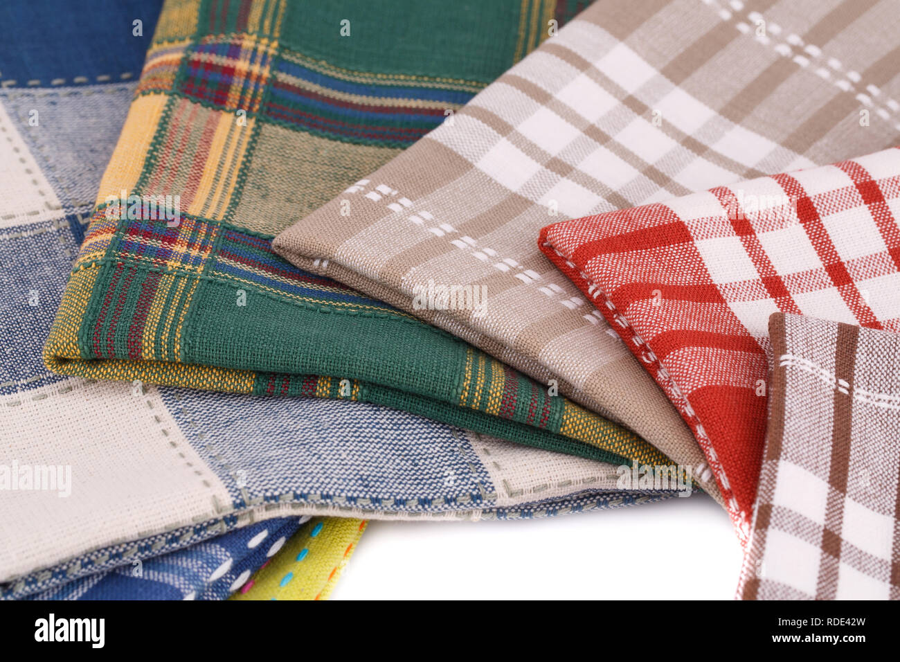 Stack of colorful kitchen towels closeup picture Stock Photo - Alamy