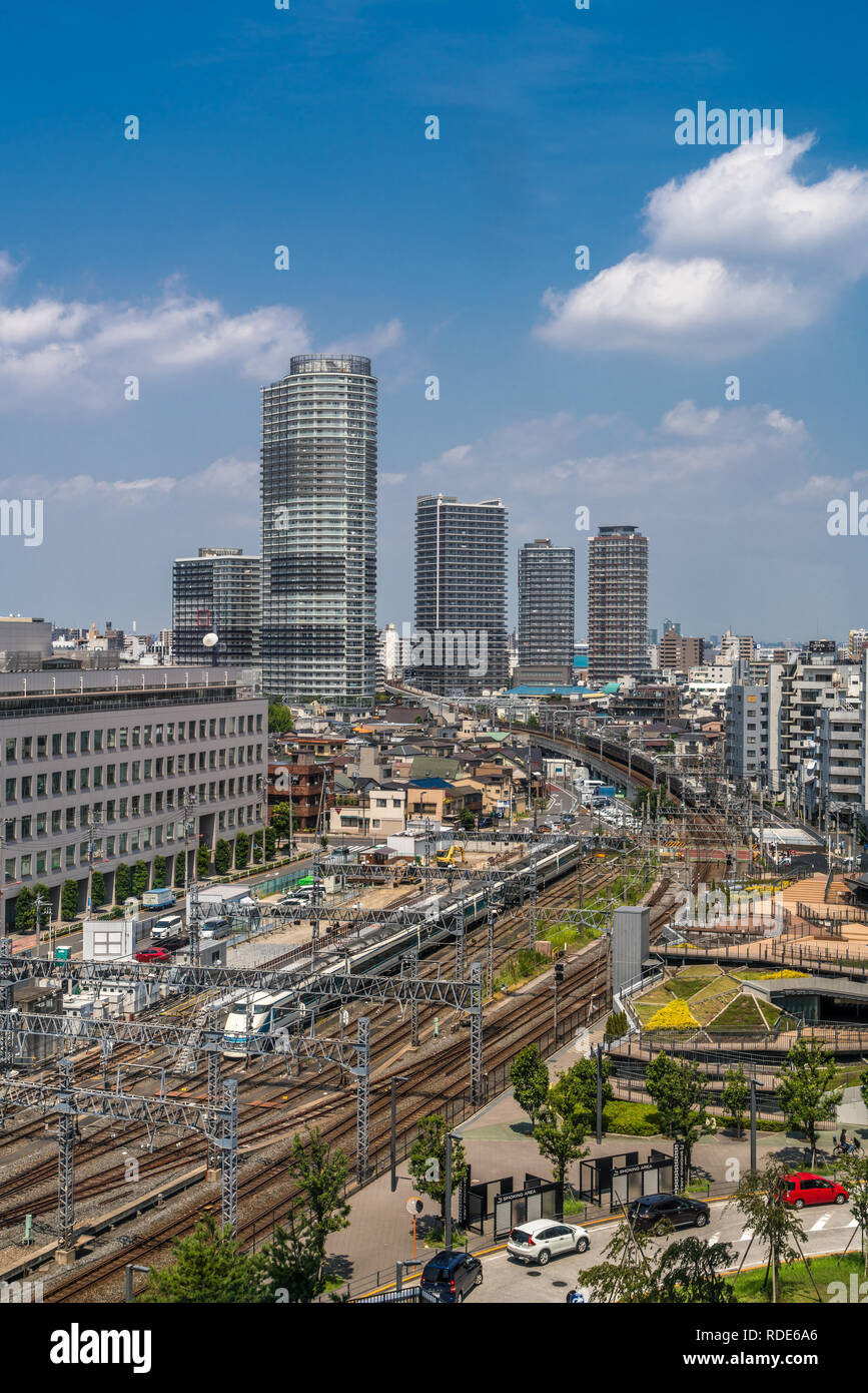 Exterior view of Oshiage district and train station from Tokyo Skytree ...