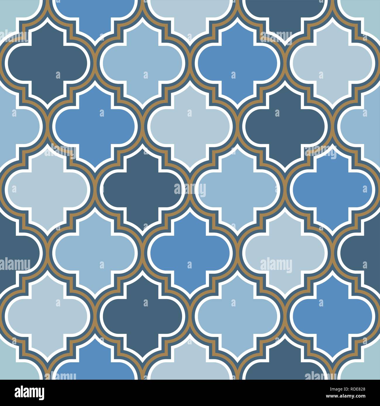Vector moroccan repeat seamless pattern. Light blue, gold beige line on ...