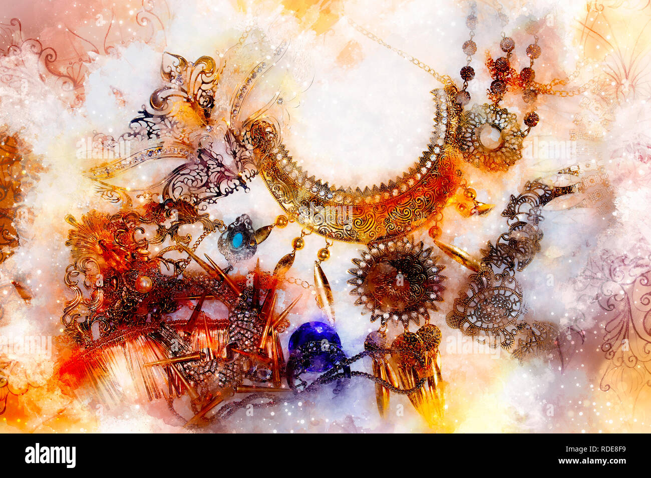 beautiful luxury jewelry with filigrane ornaments lying and softly ...