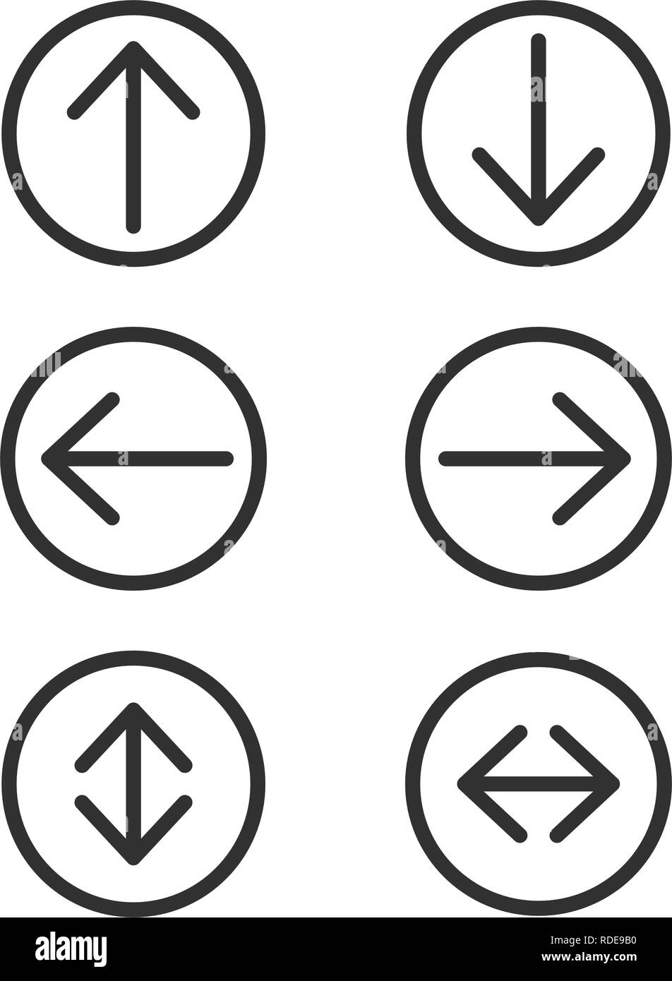 Arrow in circle icon set. Collection of round icons with different ...