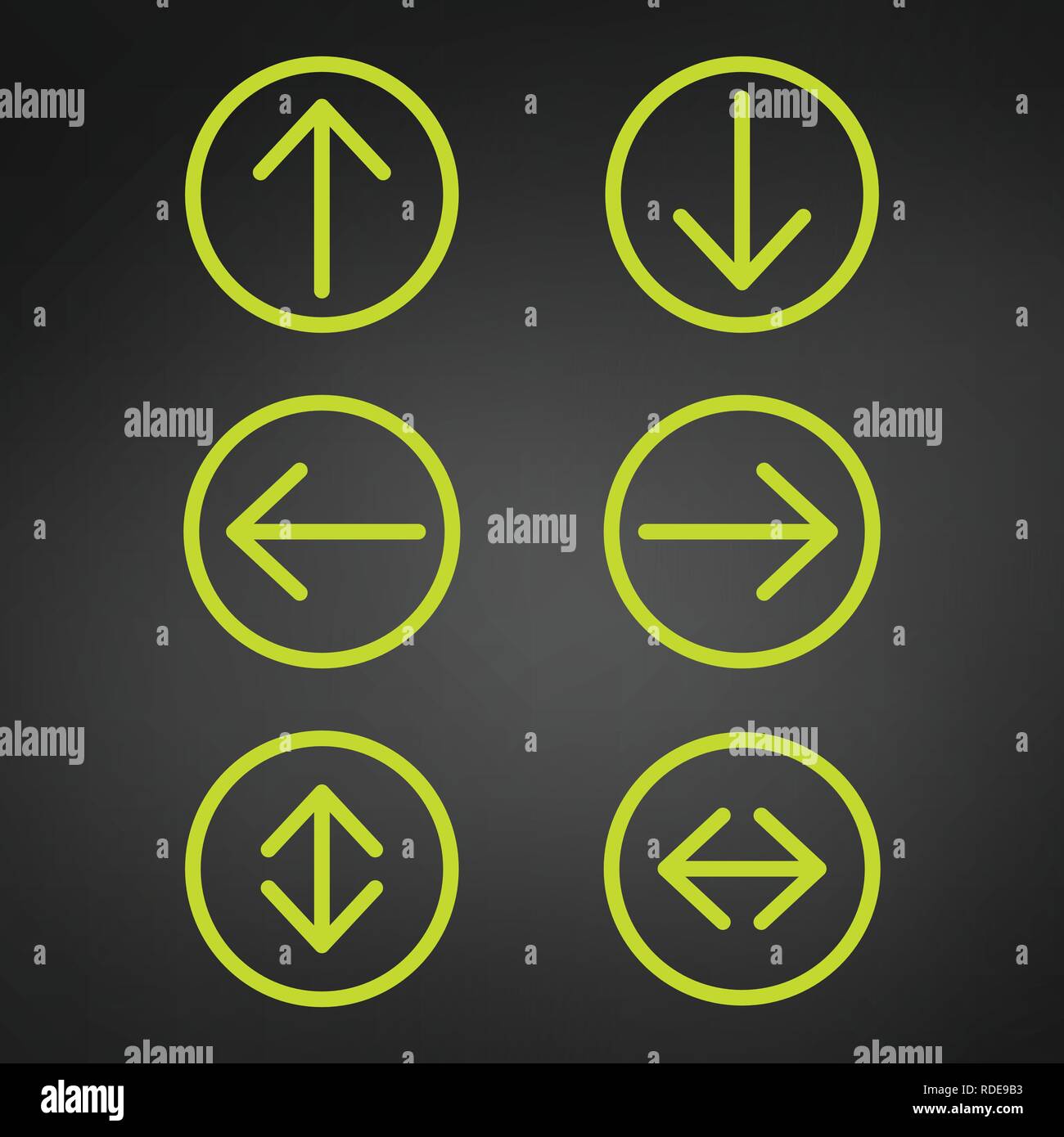 Arrow in circle icon set in green color. Collection of round icons with ...