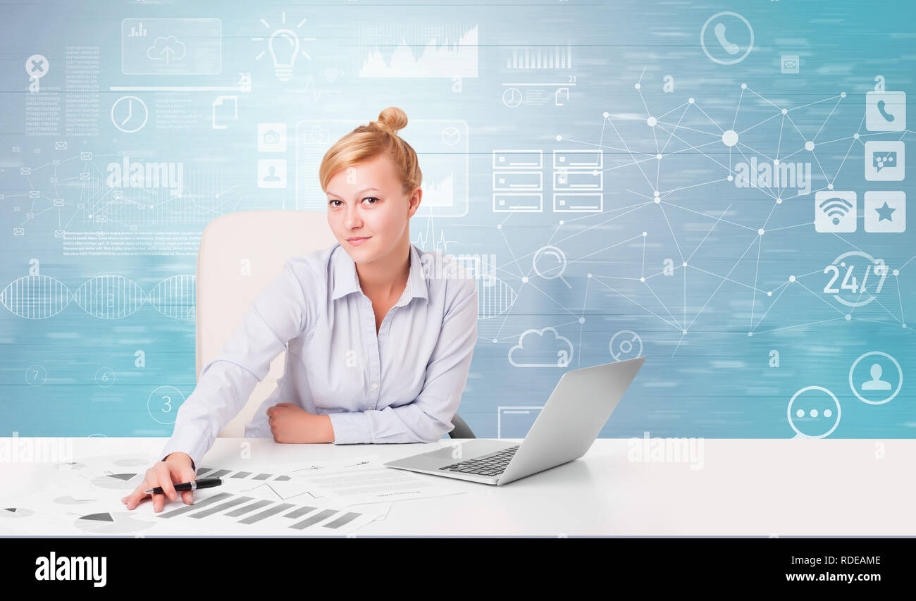 Business person at front desk with workflow concept Stock Photo - Alamy