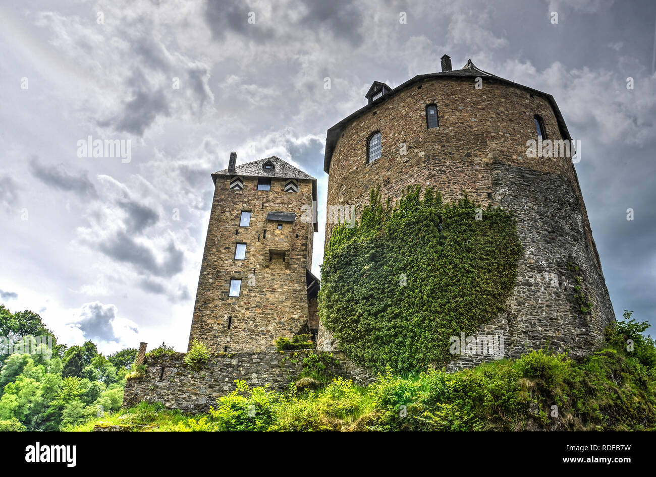 Malmedy, Belgium, May 30, 2015: looking up towards the stone and partly ...