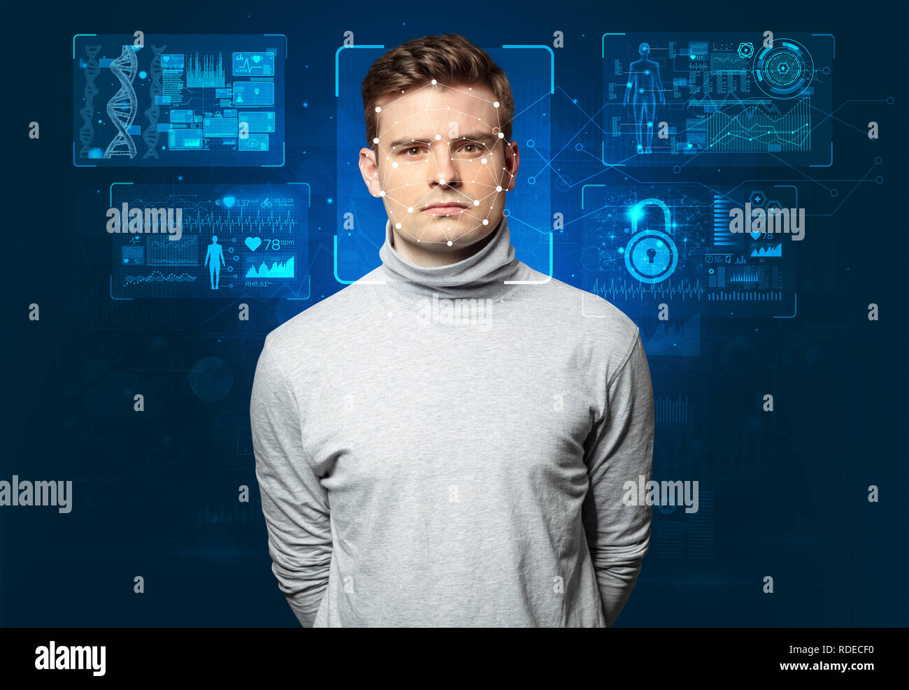 Biometric verification - young man face recognition Stock Photo - Alamy