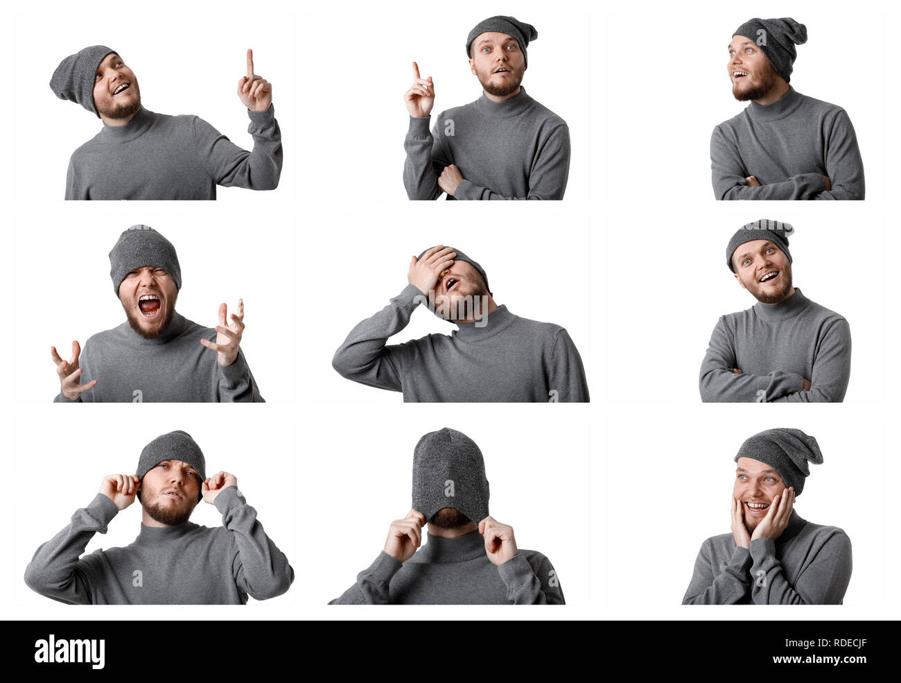 set of portraits of a young man with different emotions Stock Photo - Alamy