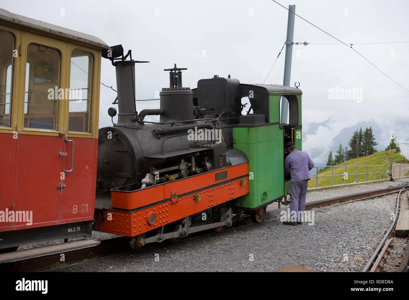 Vintage steam locomotive H 2/3 No.5 (built 1894) on the Schynige Platte ...